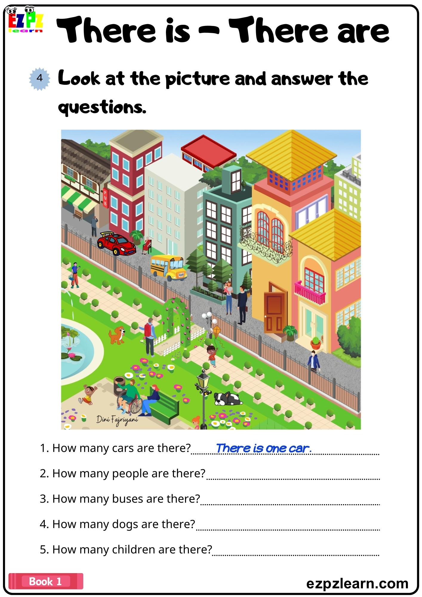 There Is / There Are Look at the Picture and Answer the Questions Grammar Worksheet pdf ...